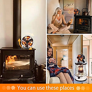 Xiongxiong Wood Stove Fan 6 Blade Fireplace Fan for Wood Burning Stove,Heat Powered Stove Fan Komin Log Wood Stove Accessories,Silent Operation Circulating Warm Air(Non Electric)