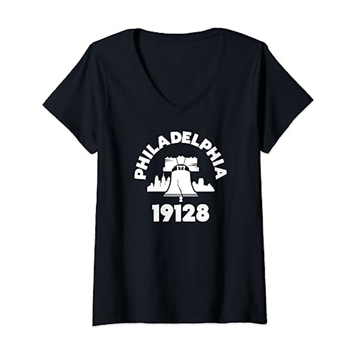 Womens Philly Neighborhood 19128 Zip Code Philadelphia Liberty Bell V-Neck T-Shirt