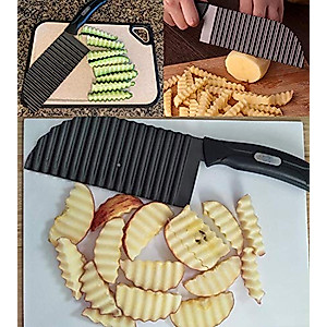 Crinkle Potato Cutter - 2.9" x 11.8" Stainless Steel French Fries Slicer Handheld Chipper Chopper Potato Carrot Chopping Knife Home Kitchen Wavy Blade Cutting Tool Large Size