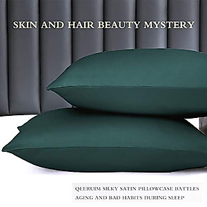 Qeeruim Home Satin Pillowcase for Hair and Skin, 2-Pack - Queen Size (20x30 inches) Silk Pillow Cases - Satin Pillow Covers with Envelope Closure, Green