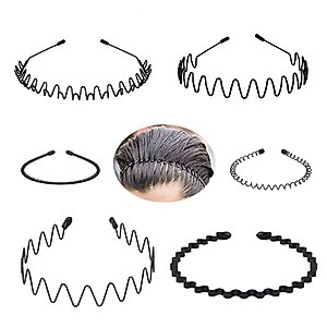 90s Japanese Wavy Hairbands, Unisex Elastic Non-Slip Metal Hair Hoops, 6 Pack