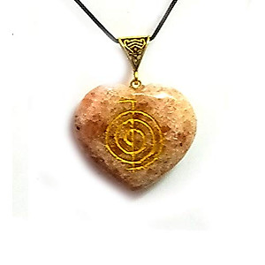 ASTROGHAR Natural Sun Stone cho ku rei Symbol Engraved Heart Shape Pendant for Men and Women