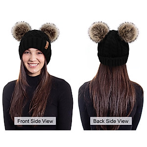 Arctic Paw Women Winter Beanie Fleece Lined Pom Pom Beanie Hat Black Hat Coffee Ball