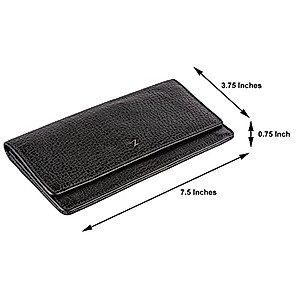 Zinda Genuine Leathers Women’s Wallet RFID Protection Long Purse Flap Over (Ebony)