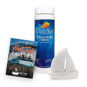 ClearSpa Bromo Bright Tablets Hot Tub Bromine, LeisureQuip ScumBoat Scum Absorber, & LeisureQuip Spa Care Ebook