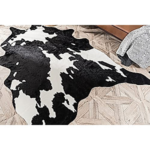 Larger Cow Print Rug Black and White Faux Hide Area Rug Faux Cowhide Rugs Animal Printed Area Rug Carpet for Home 62.2in x 86.6in/5.2 x 7.2ft