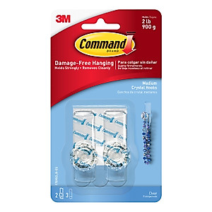 Command 17095CLR-ES Crystal Hook, Medium, 0, 2 Count