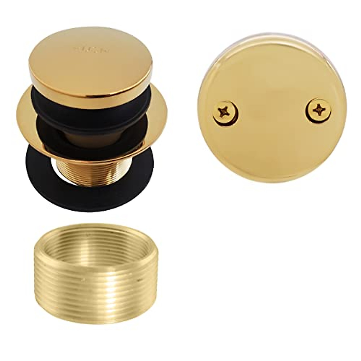 Westbrass Universal Fine or Coarse Thread Replacement Tip-Toe Strainer Drain with 2-Hole Faceplate, Polished Brass, D93K-01