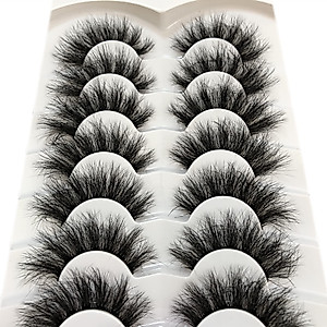Pooplunch False Eyelashes Fluffy Mink Lashes Cat-Eye Look 18MM Wispy Long 8D Volume Fake Eyelash Strips 7 Pairs Pack