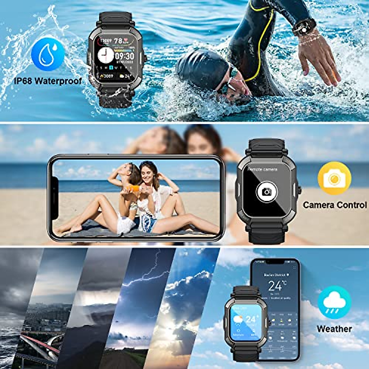 Rlaineox Smart Watch for Men Fitness Tracker: (Make/Answer Call) Bluetooth Military Smartwatch for Android Phones iPhone Waterproof Outdoor Tactical Digital Sport Run Watches Blood Heart Rate Monitor
