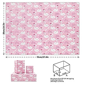 Apol Swan Design Wrapping Paper,Pink Birthday Gift Wrapping Paper for Girl Woman,4 Folded Sheets Bridal Shower Wedding Wrapping Paper for Christmas Baby Shower Anniversary Kids Gift Wrap,28 * 20 Inch