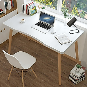 HEVIRGO Computer Desk,Home Office Desk,Nordic Style Home Study Desk,Student Wood Writing Table with Ergonomic Edge,Makeup Workstation for Living Room Kitchen Bedroom White