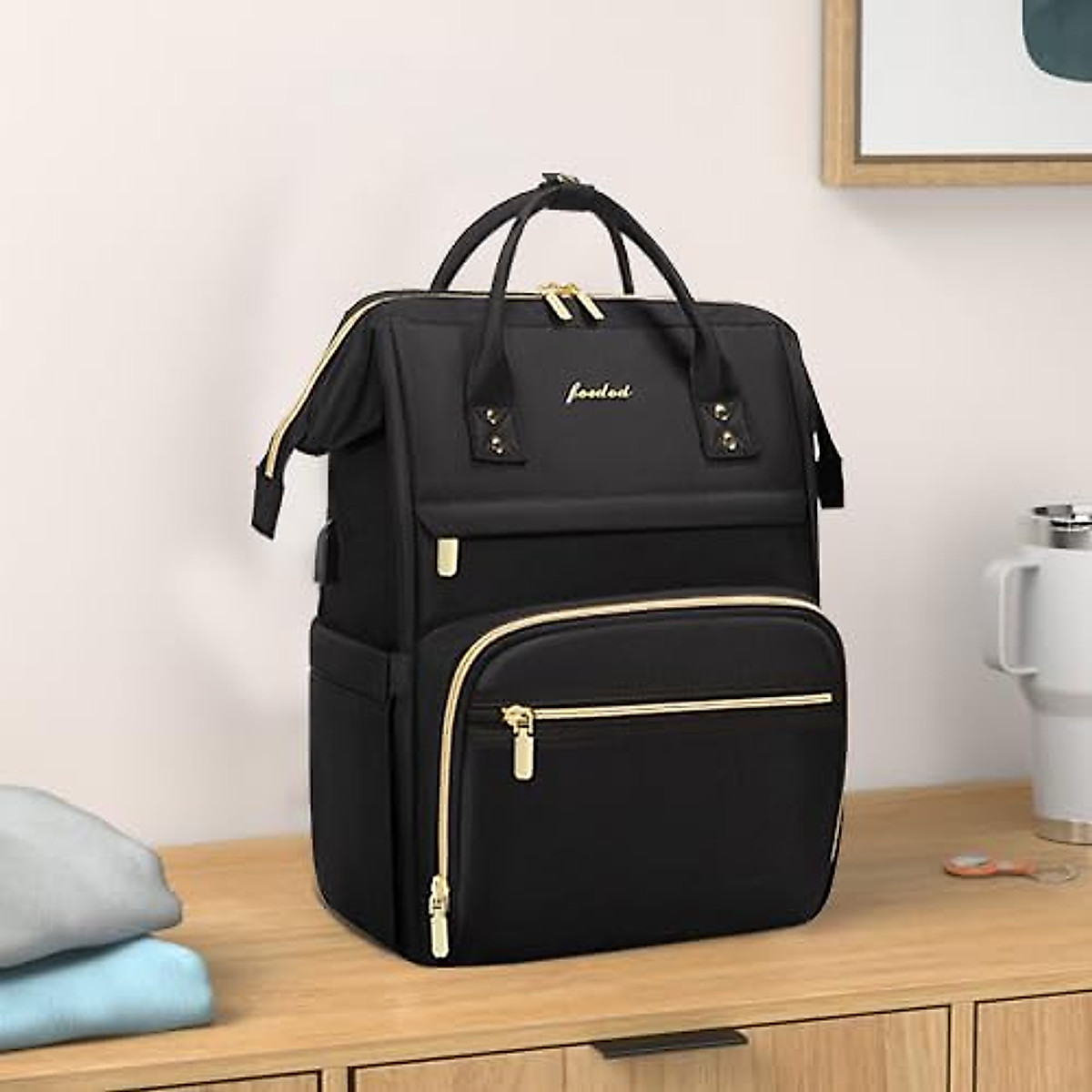 Focdod Work Computer Backpack For Women: 15.6 inch Nurse Bags Large School Teacher Laptop Bag Travel Purse Back pack With USB Charging Port Laptop Compartment Adult Waterproof Daypack Gift Black