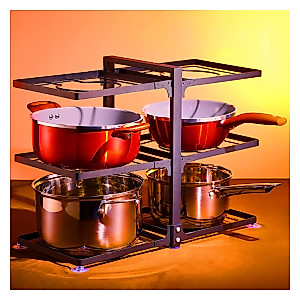 HOYRR Pots and Pans Organizer,Pot Organizer Rack For Under Cabinet,Pan Organizer,6 Tier Bilateral Adjustable Pot Rack,Pot and Pan Organiser For Kitchen Organisation and Storage.(Black)