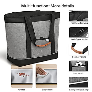 Large Insulated Cooler Bag Gray with Thermal Foam Insulation Reusable Grocery Bag Transport Cold Or Hot Food Apply to Delivery Bag, Travel Picnic Cooler