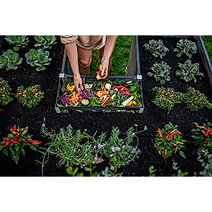 Vita Urbana 6 Foot x 6 Foot Embossed Vinyl Keyhole Garden with Composting Basket, Slate Grey, Gray, Woodgrain, PVC, BPA and Pthalate Free, VT17607