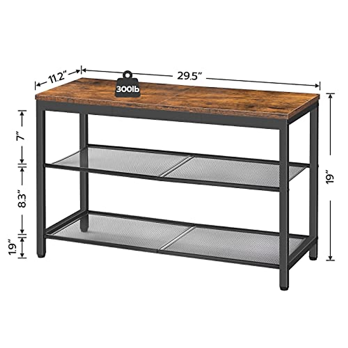 HOOBRO Shoe Bench, 3-Tier Shoe Rack, Industrial Shoe Organizer Storage Bench, 29.5 inches Entry Bench with Mesh Shelves, for Entryway, Living Room, Hallway, Easy Assembly, Rustic Brown BF75HX01