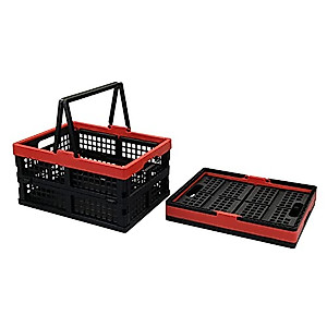 AnnkkyUS 2-pack Collapsible Storage Crates, Folding Plastic Shopping Basket with Handle