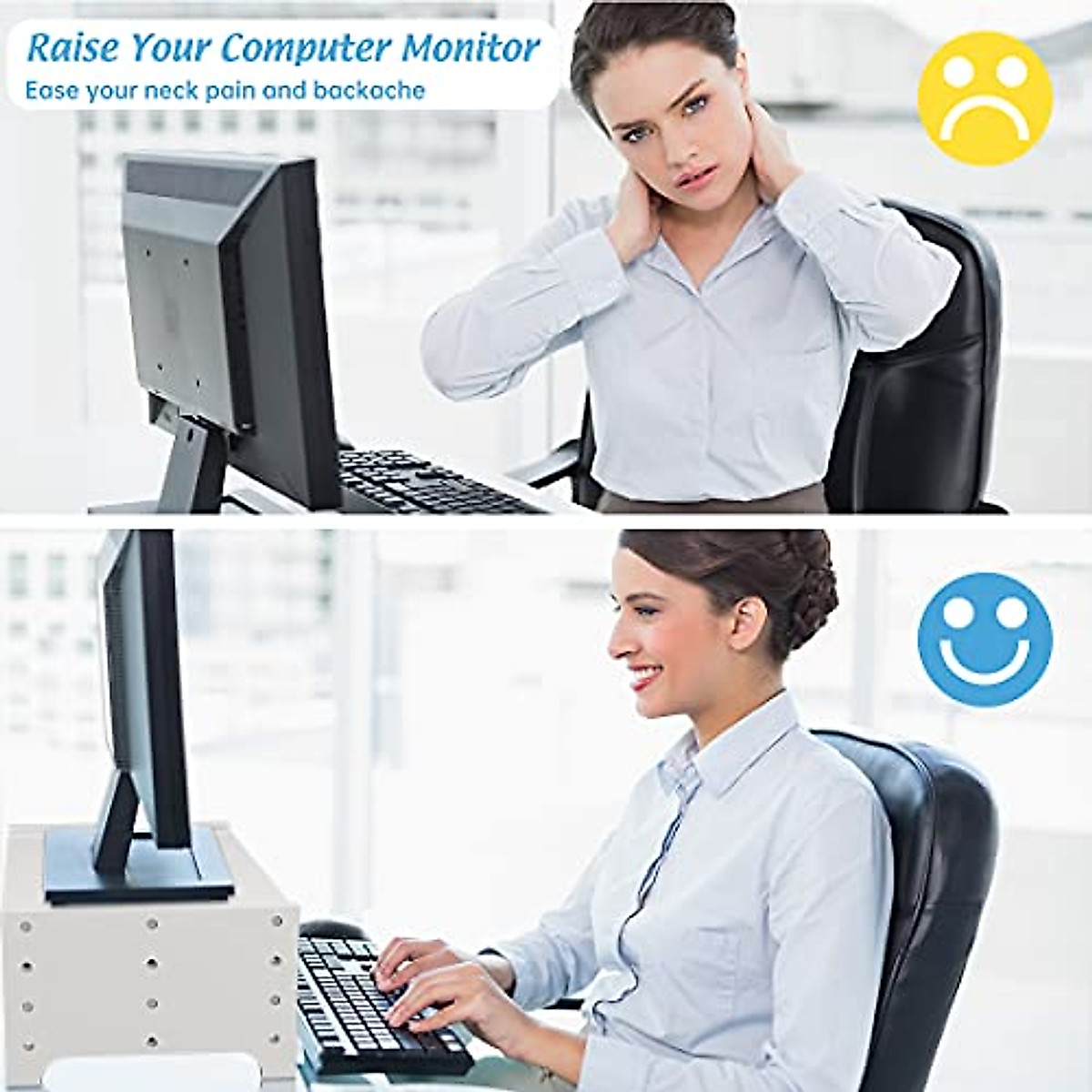 Monitor Stand Riser with Storage Organizer Bamboo 3-Height Adjustment 16.7 inch Desktop Monitor Stand for Office and Home Use (White)