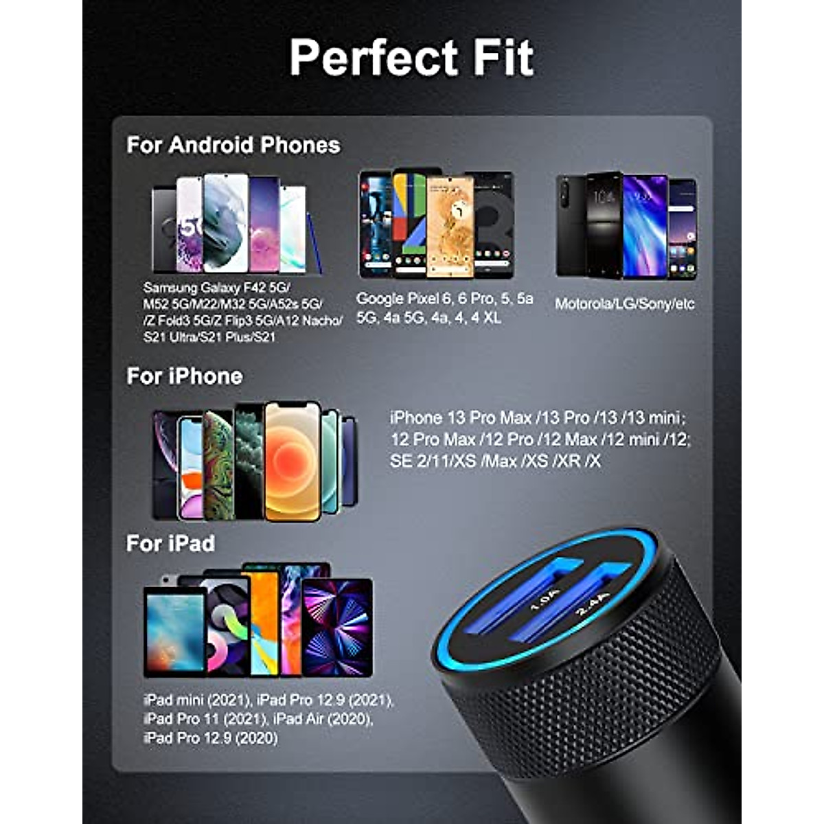 Car Charger, [2Pack/3.4a] Fast Charge Dual Port USB Cargador Carro Lighter Adapter for iPhone 14 13 12 11 Pro Max X XR XS 8 Plus 6s, iPad, Samsung Galaxy S22 S21 S10 Plus S7 j7 S10e S9 Note 8, LG, GPS