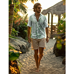 Yoimira Hawaiian Shirts for Men, Print Mens Casual Short Sleeve Button Down Shirts Floral Aloha Beach Shirt Light Green