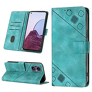NVWA Compatible with Oppo A96 / Reno 7Z 5G Case with Wallet Credit Card Slots Kickstand and a Wrist Strap Green Leather Protective Cover with Embossed Design