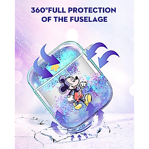 Besoar for AirPods 1/2 Case Bling Glitter Liquid Quicksand Cute Cartoon Kawaii with Keychain for Apple AirPod Cases Sparkly Design Covers for Girls Women Kids Covers for Air Pods 2nd/1st Miqi