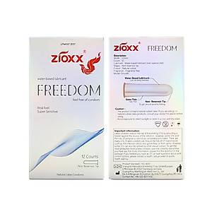 Zioxx " Thinnest" Freedom Condoms, Water Based Lube, 12 Pack Medium Size(Silver)