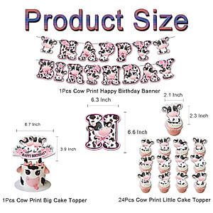 BenTin 93Pcs Cow Birthday Party Decoration, Cow Print Party Supplies, Farm Animal Happy Birthday Party Supplies, Include Cow Print Banner, Cake Topper, Balloons, Sticker, Table Cloth, For Cow Theme