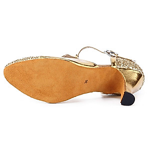 Honeystore Women's Glitter Sequin Mary Jane Latin Ballroom Dance Shoes 1920s Prom Salsa Performance Gold 9.5 B(M) US