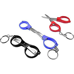 Seki Japan Folding Safety Scissors, Stainless Steel Blade Glasses Shear, Red Plastic Handle with Key Chain, for Fabric, Embroidery, Arts Crafts
