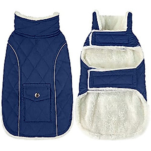 Malier Dog Winter Coat, Windproof Dog Cold Weather Coats with Real Pocket, Winter Dog Extra Warm Coat Dog Fleece Jacket Reflective Dog Clothes for Small Medium Large Dogs and Puppy (Large, Blue)