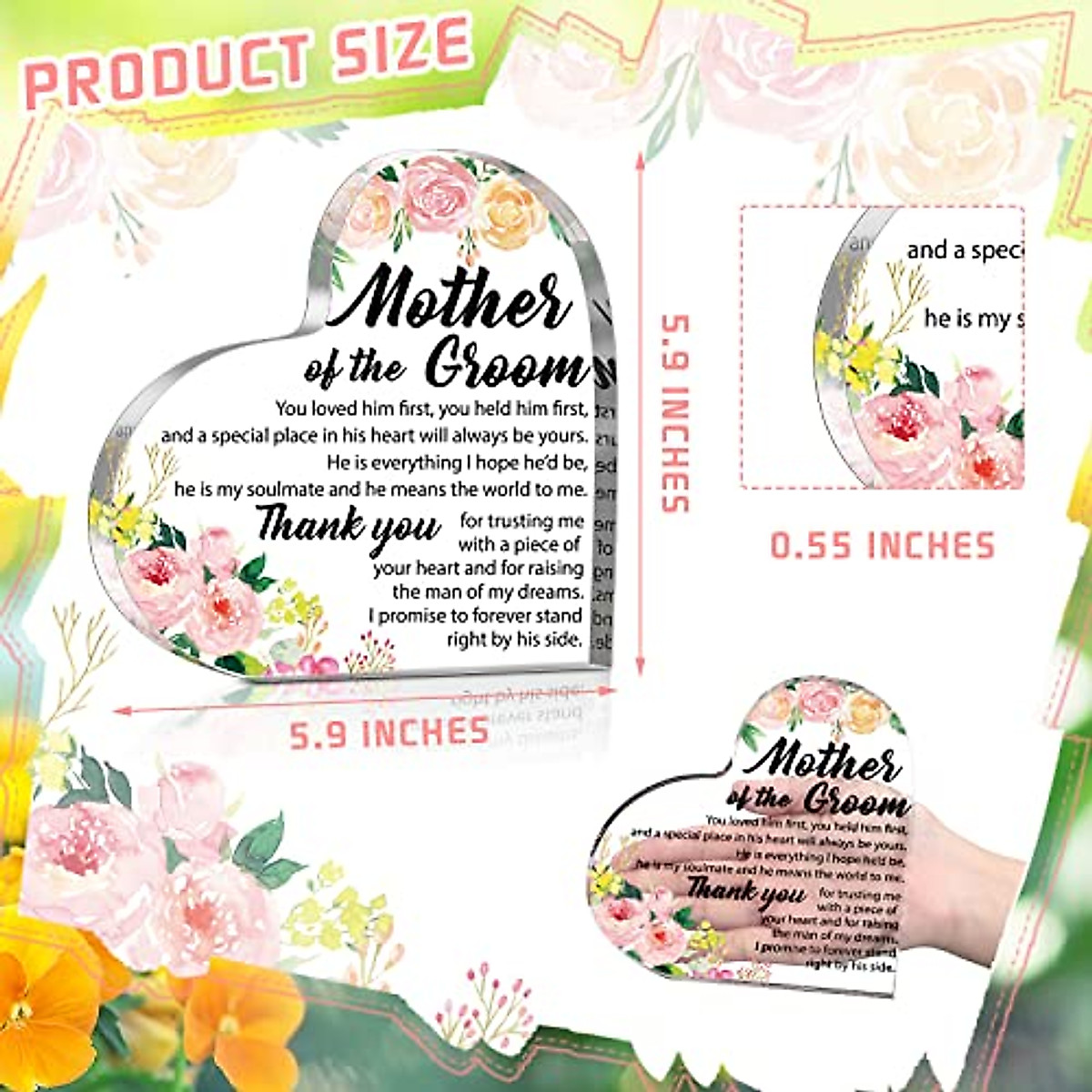 Yulejo Gift for Mother of the Groom from Bride Mother of the Groom Gifts Wedding Gifts Acrylic Square Heart Gift Thank You Gift for Mom Wedding Gifts for Mother of the Groom (Delicate Style)