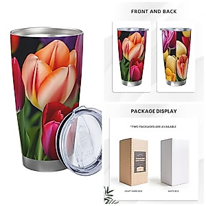 Flower Tumbler with Lid and Straw 20oz Stainless Steel Car Cup for Hot and Cold Drinks, Double Wall Insulated Travel Coffee Mug Reusable Drink Thermos Cup Birthday Gifts