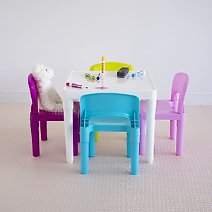 Humble Crew White Table/Pastel Chairs Kids Plastic 4 Set & White/Blue/Pink/Purple Extra-Large Toy Organizer, 16 Storage Bins