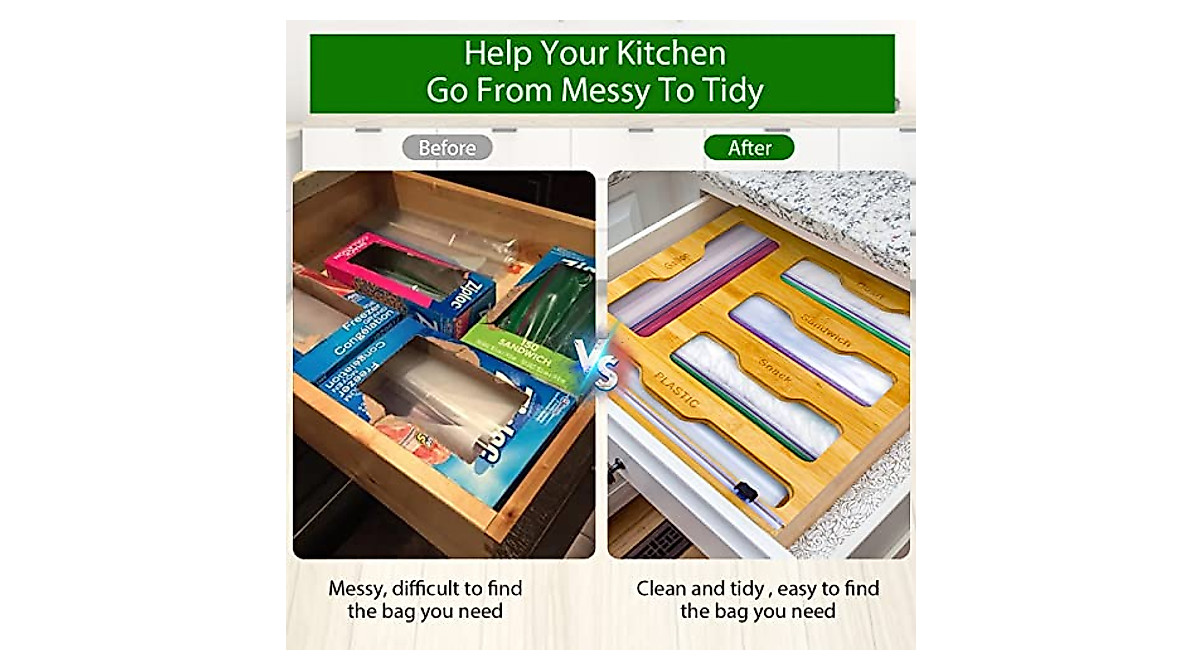 Bamboo Plastic Bag Organizer for Kitchen Drawers