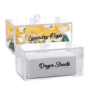 LENIUM Dryer Sheet Holder for Laundry Organization and Storage , Set of 2 Clear Dryer Sheet Dispenser 7.3x5x3.7, Laundry Pods Container with Lid Modern Sleek Design, Container with Lid, Laundry Pods