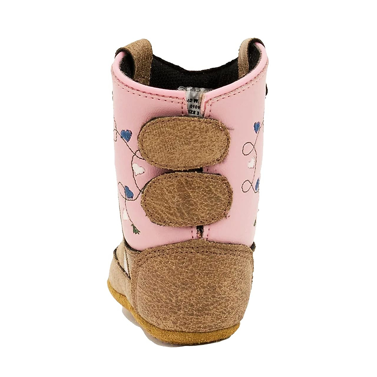 Old West Kids Boots Baby Poppets Leather Boots with Velcro Closure, Tan Vintage Foot/Pink Shaft, 3 US Unisex Infant
