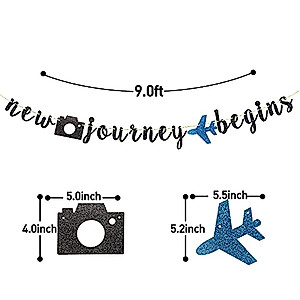 Maicaiffe Glitter New Journey Begin Banner - Funny Retirement Party Sign - Coworker Going Away Party Decorations - Farewell / Retirement / Job Change / Relocating Party Supplies