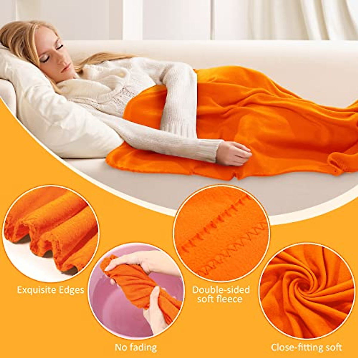 15 Pieces Fleece Blankets Bulk 50 x 60 Inch Double Sided Ultra Soft Fleece Throw Blankets Bulk Lightweight Warm Cozy Airplane Blanket Pet Blankets for Home Office Wedding Gifts Outdoor Use (Orange)