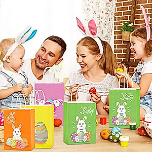 16Pcs Easter Gift Bags Bunny Paper Treat Bags with Handle Easter Egg Hunts Party Favors Cookie Candy Gift Wrapping, 4 Styles Easter Basket