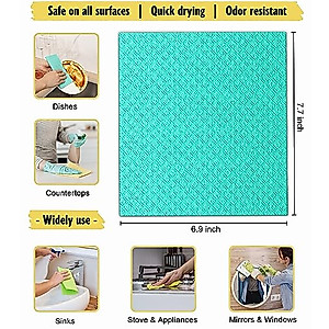 MoLKENE Swedish Dish Cloths - 10 Pack Reusable Kitchen Dishcloths - Ultra Absorbent Dish Towels for Washing Dishes - Cellulose Sponge Cloth Cleaning Rag - Assorted