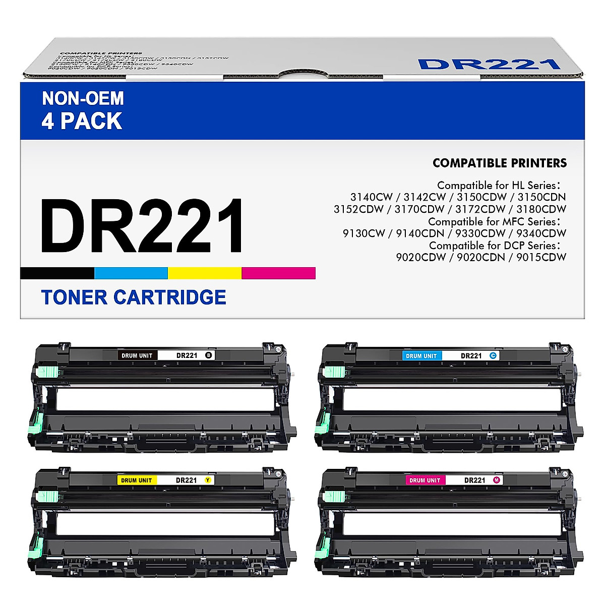 DR221CL Drum Unit Replacement Compatible for Brother DR221 DR-221CL DR221CL Drum Sets Unit to use with HL-3140CW HL-3170CDW HL-3180CDW MFC-9130CW MFC-9330CDW (4 Pack)