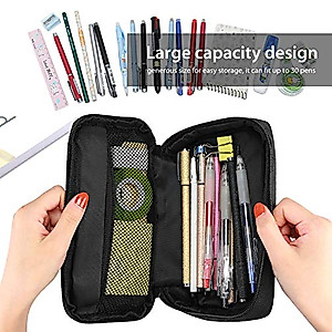 ProCase Pencil Bag Pen Case, Large Capacity Students Stationery Pouch Pencil Holder Desk Organizer with Double Zipper, Portable Pencil Pouch for School Office Supplies -Black