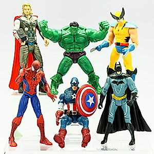 DLRICH Superhero Action Figures/6 PCS Action Figure Set ， Spiderman, Superman, Hulk, Thor, Ironman, Captain America PVC Figures Toys Hero Cake Wholesaler Theme Party Supplies