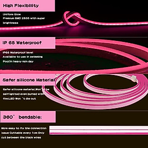 Meijiajia LED Neon Strip Lights, Pink 12V/16.4ft, Flexible Diffuser, Cuttable & Bendable Waterproof Silicon, for Sign Custom, Decor & Mood Lighting. [Power Adapter not Included]
