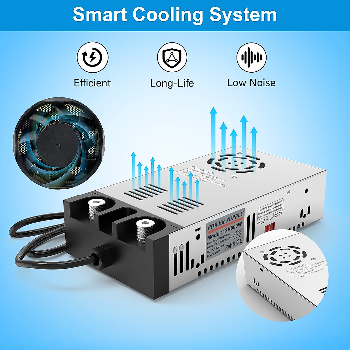 IMAYCC AC to DC Converter SMPS 110V to 12V Converter 12V DC Power Supply, Universal 120V to 12V Converter Transformer Max Current 50A 600W