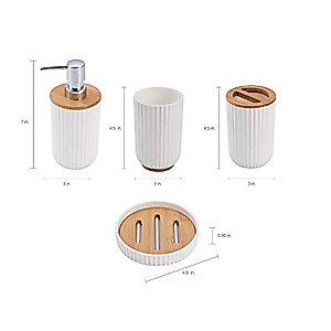 KRALIX Four Piece Bathroom Vanity Accessory Set - Includes Toothbrush Holder, Lotion Dispenser, Soap Dish and Tumbler (White)