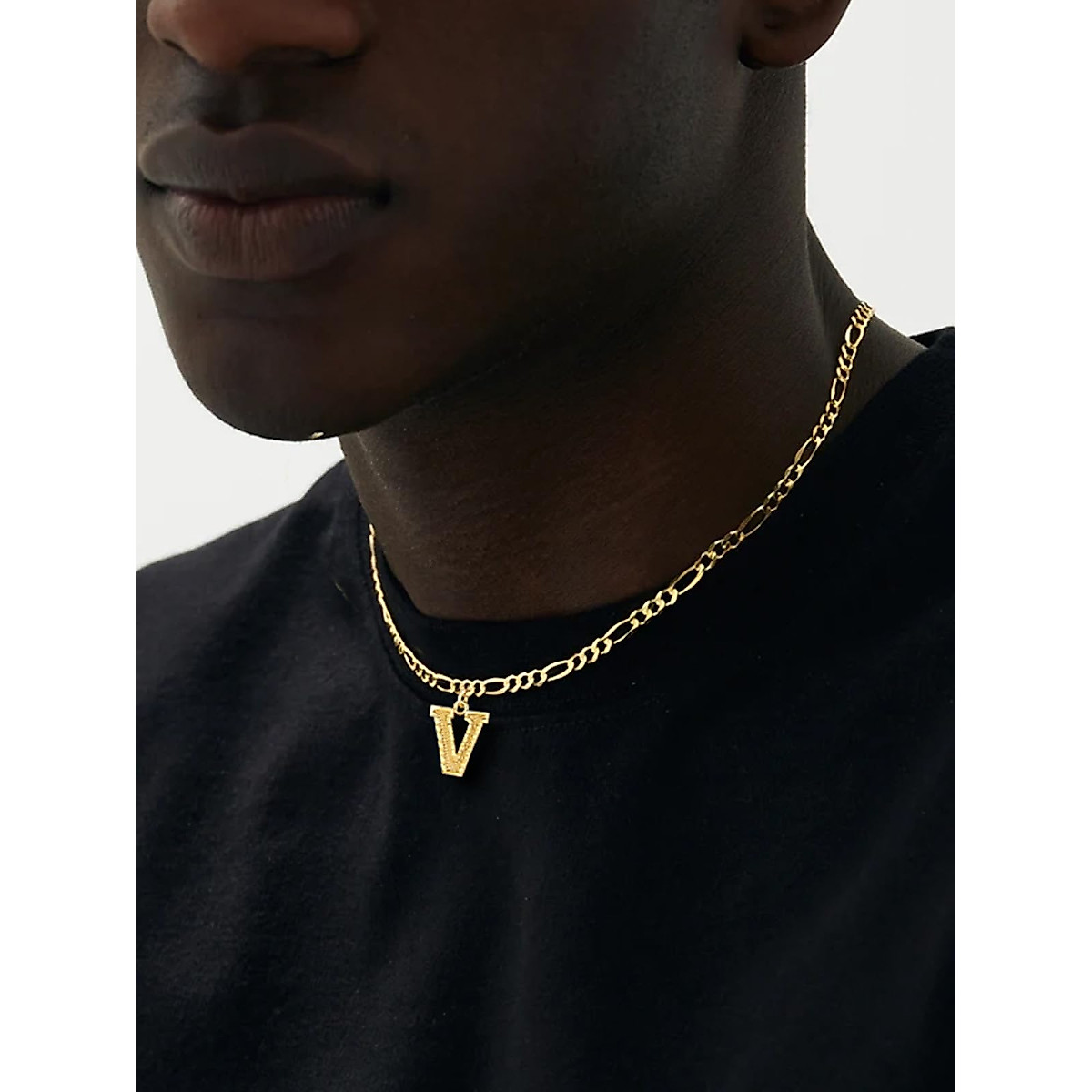 FOCALOOK Initial Necklace for Women Men Teens Letter C Pendant 14K Gold Plated Necklaces 18 Inch Figaro Chain (C)