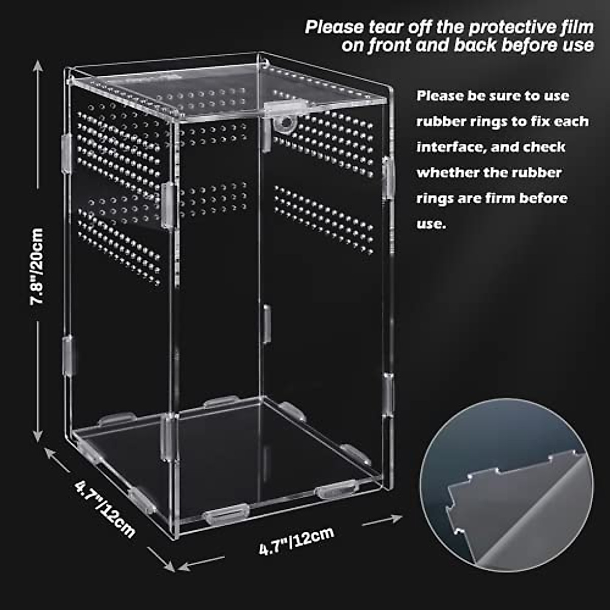 Anpress Acrylic Reptile Terrarium, 4.7''x4.7''x7.8'' Micro Transparent Habitat Terrariums Reptiles Tarantulas Cage Mini Enclosure Feeding Breeding Box with Cover for Animals Insects